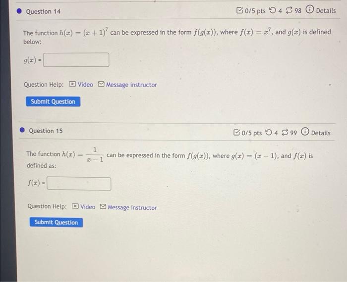 Solved The function h(x)=(x+1)7 can be expressed in the form | Chegg.com