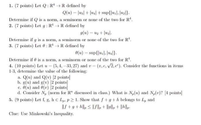 Solved 1. (7 points) Let Q: R¹ → R defined by Q(u) [us]+[4] | Chegg.com