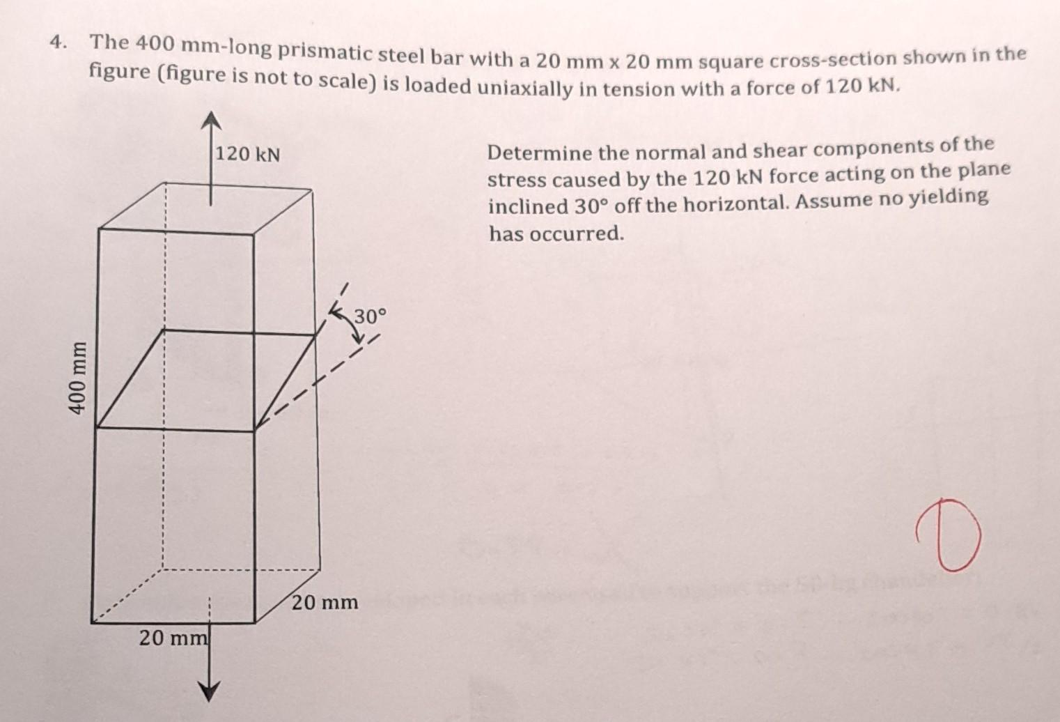 Solved 4. The 400 mm-long prismatic steel bar with a 20 | Chegg.com