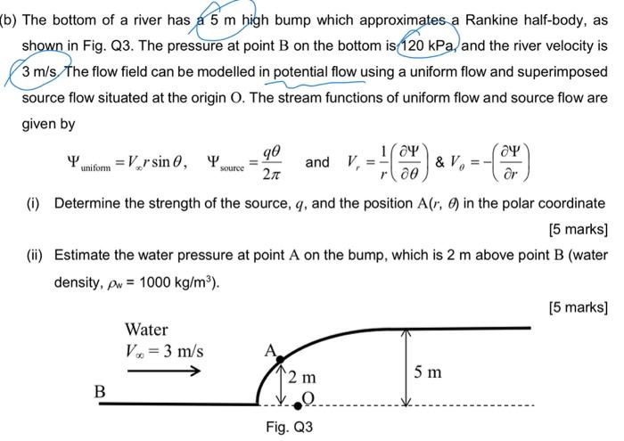 Solved ) The bottom of a river has a 5 m high bump which | Chegg.com