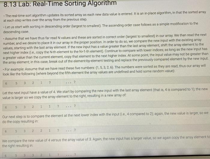 Solved 8.13 Lab: Real-Time Sorting Algorithm •The real-time | Chegg.com
