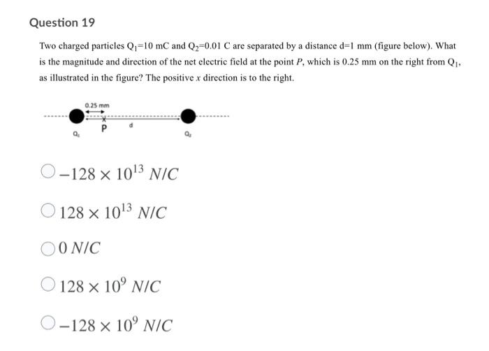 Solved Question 19 Two charged particles Q;=10 mC and | Chegg.com