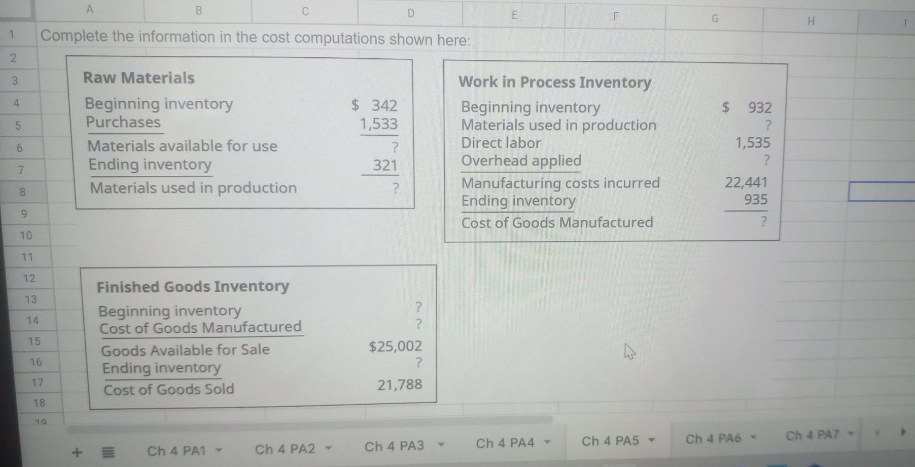 Solved Complete The Information In The Cost Computations
