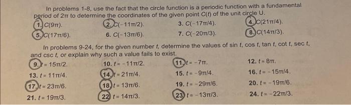 Solved In problems 1-8, use the fact that the circle | Chegg.com