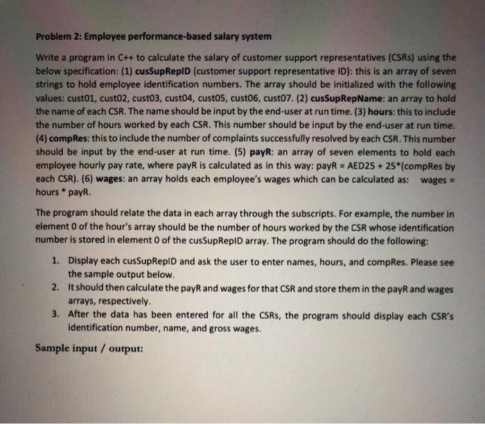 Solved Problem 2: Employee performance-based salary system | Chegg.com