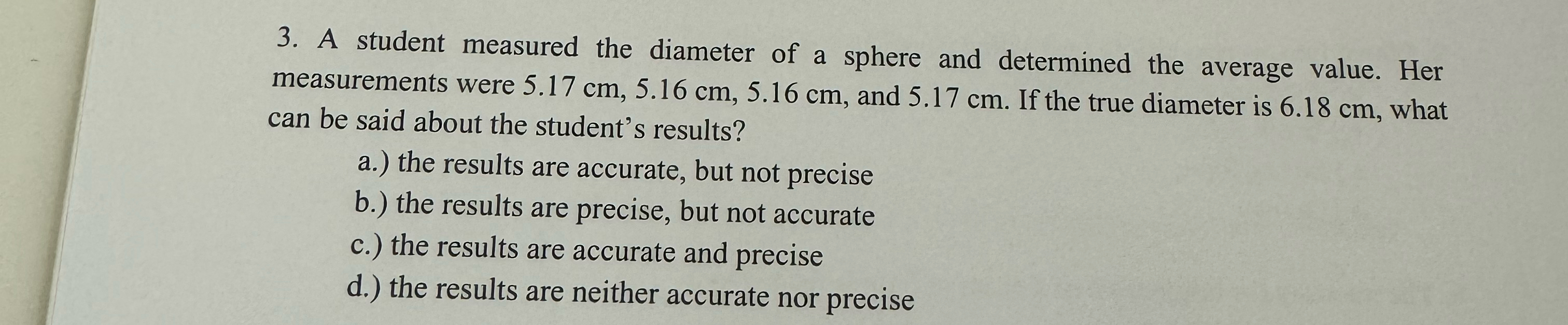Solved A student measured the diameter of a sphere and | Chegg.com