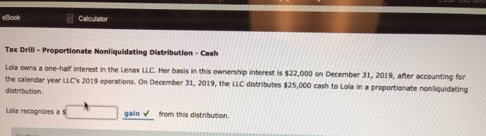 Solved Tax Drill - Nonliquidating Distribution - Inside | Chegg.com