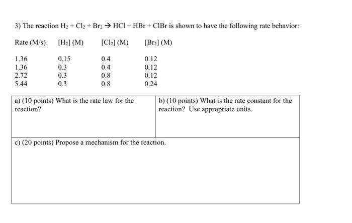Solved 3) The reaction H2 + Cl2 + Br2 → HCI + HBr + CIBr is | Chegg.com