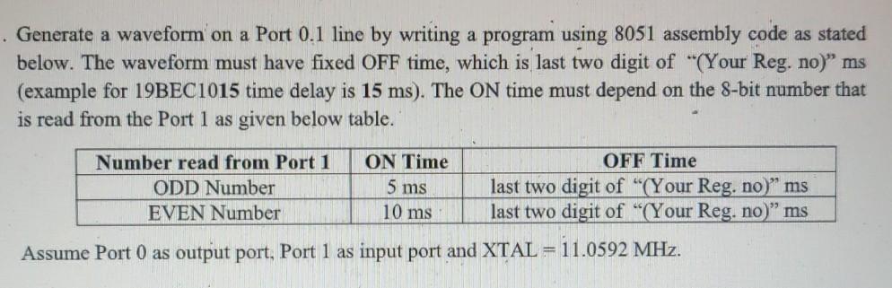 Solved . Generate a waveform on a Port 0.1 line by writing a | Chegg.com