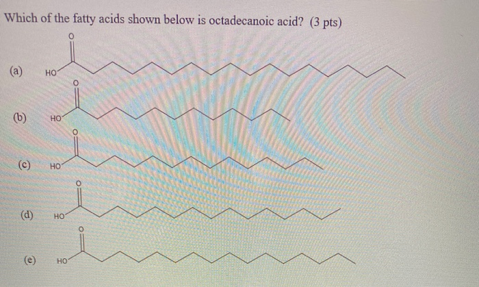 Solved Which of the fatty acids shown below is octadecanoic | Chegg.com