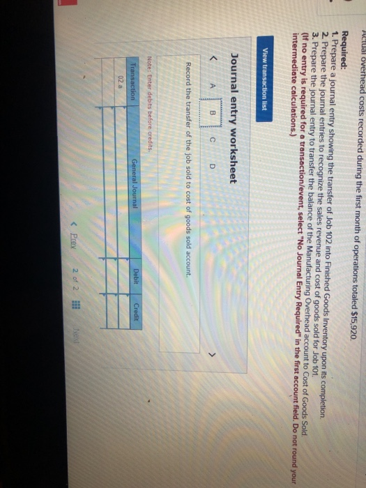 Solved apter 2 Saved Help Save & E ABC Company uses a job | Chegg.com