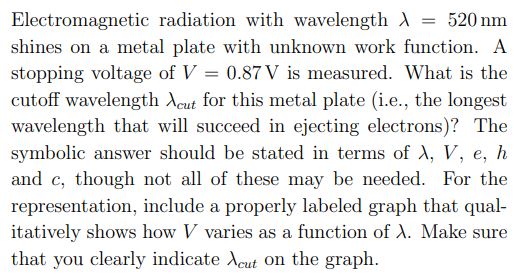 Solved Electromagnetic radiation with wavelength λ = 520 ﻿nm | Chegg.com