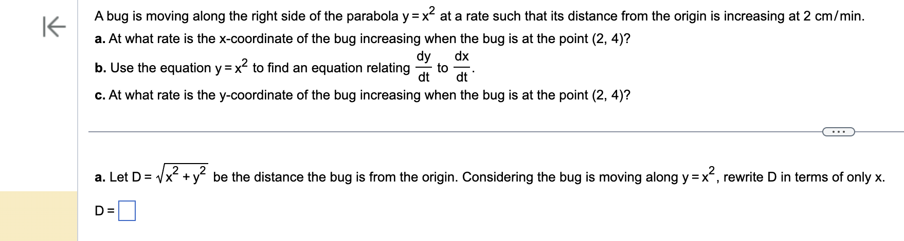 Solved A bug is moving along the right side of the parabola | Chegg.com