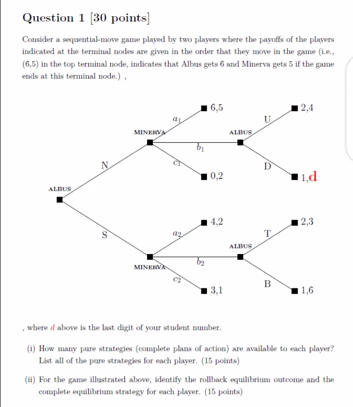 Solved Question 1 [30 points] Consider a sequential-move | Chegg.com