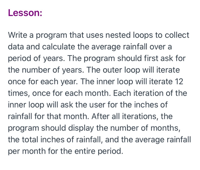 Solved Programming Practice 4.3: Average Rainfall 10 pts Not | Chegg.com