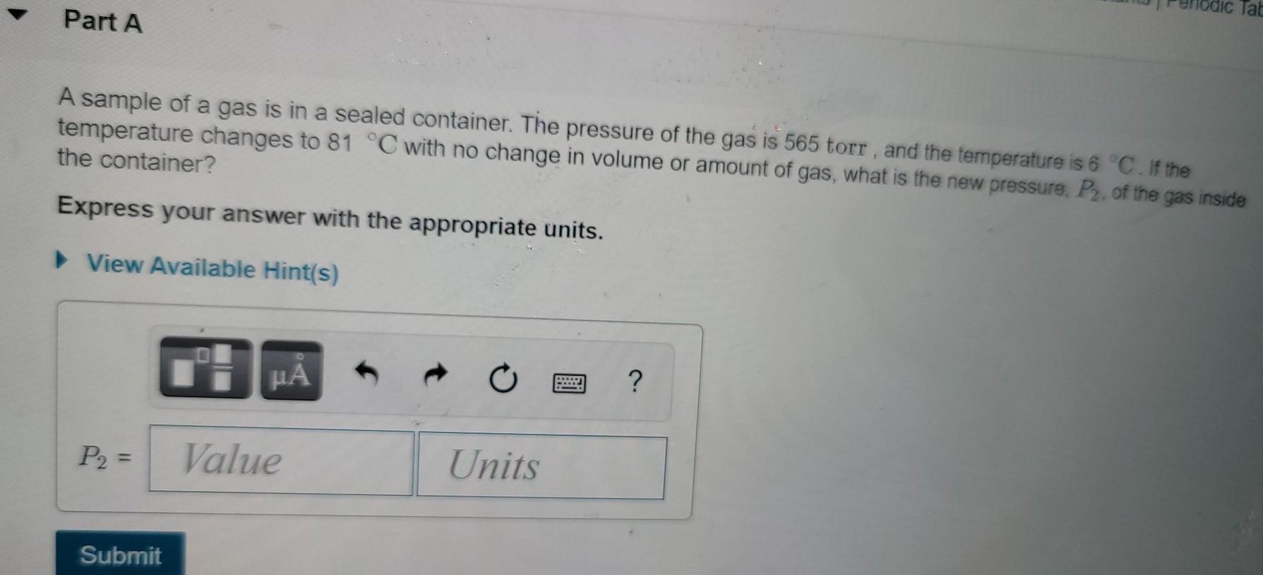 Solved Part B Using the same sample of gas (P = 565 torr, | Chegg.com