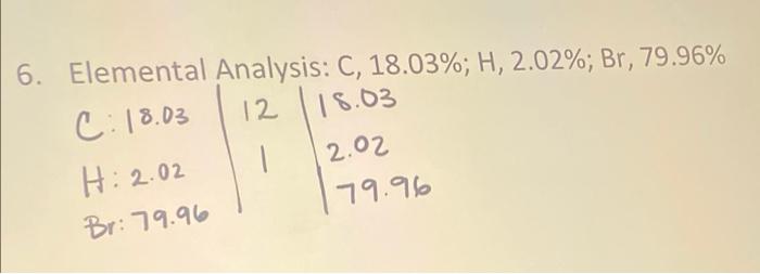 Solved 6. Elemental Analysis: C, 18.03%; H, 2.02%; Br, | Chegg.com