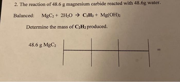 Solved 2. The reaction of 48.6 g magnesium carbide reacted | Chegg.com