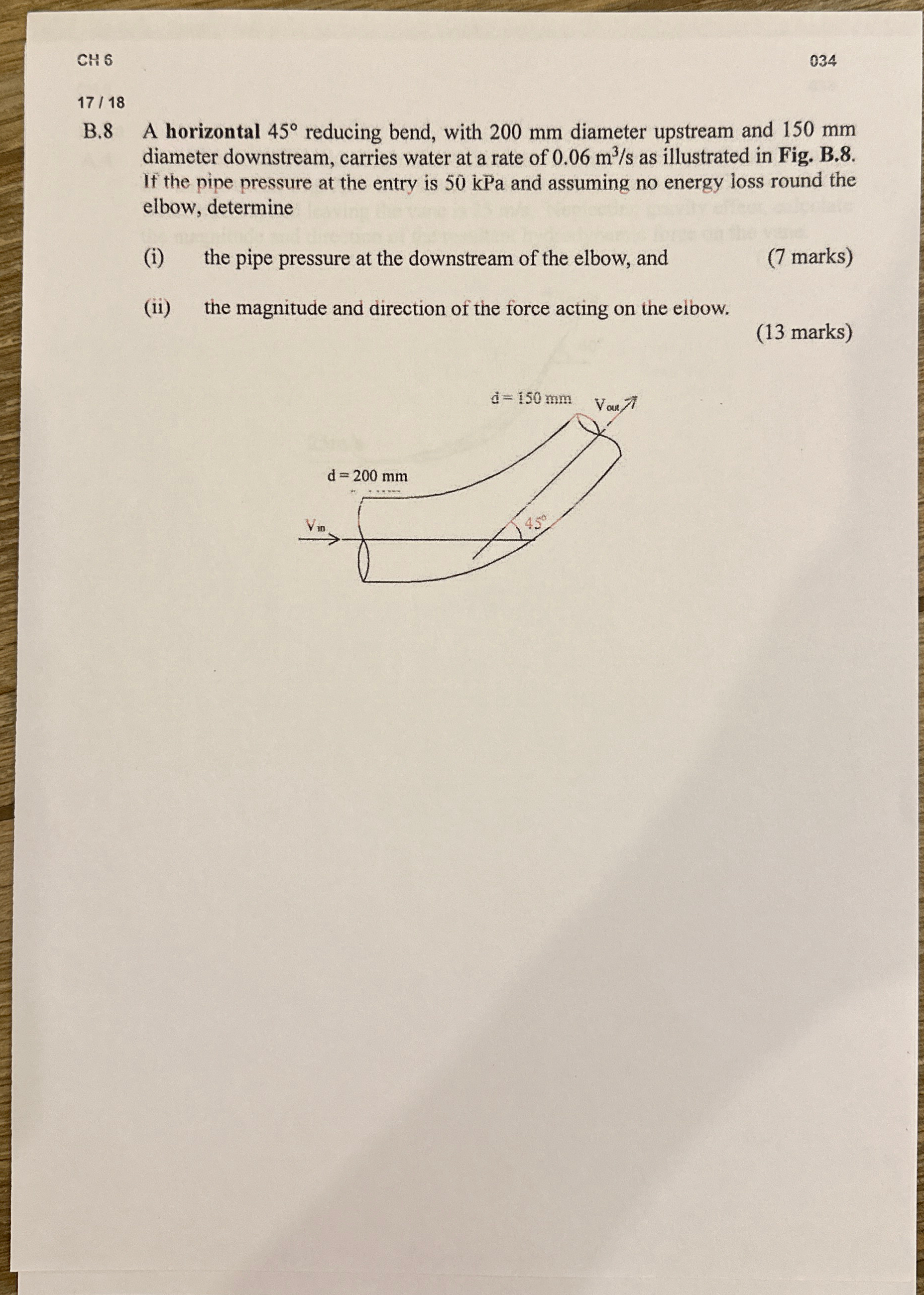 Solved CH60341718B. 8 ﻿A horizontal 45° ﻿reducing bend, with | Chegg.com