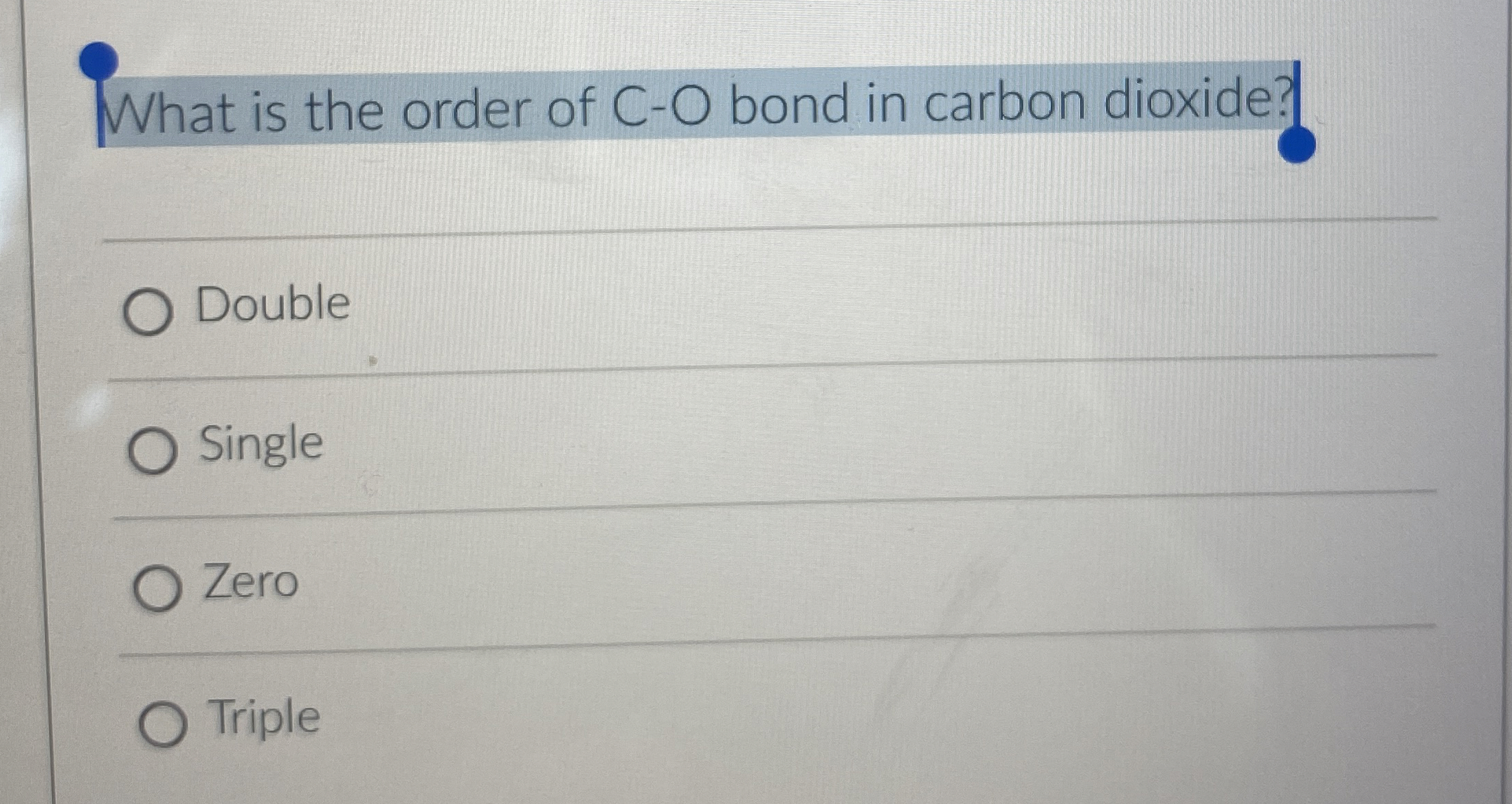 Solved What is the order of C-O bond in carbon | Chegg.com