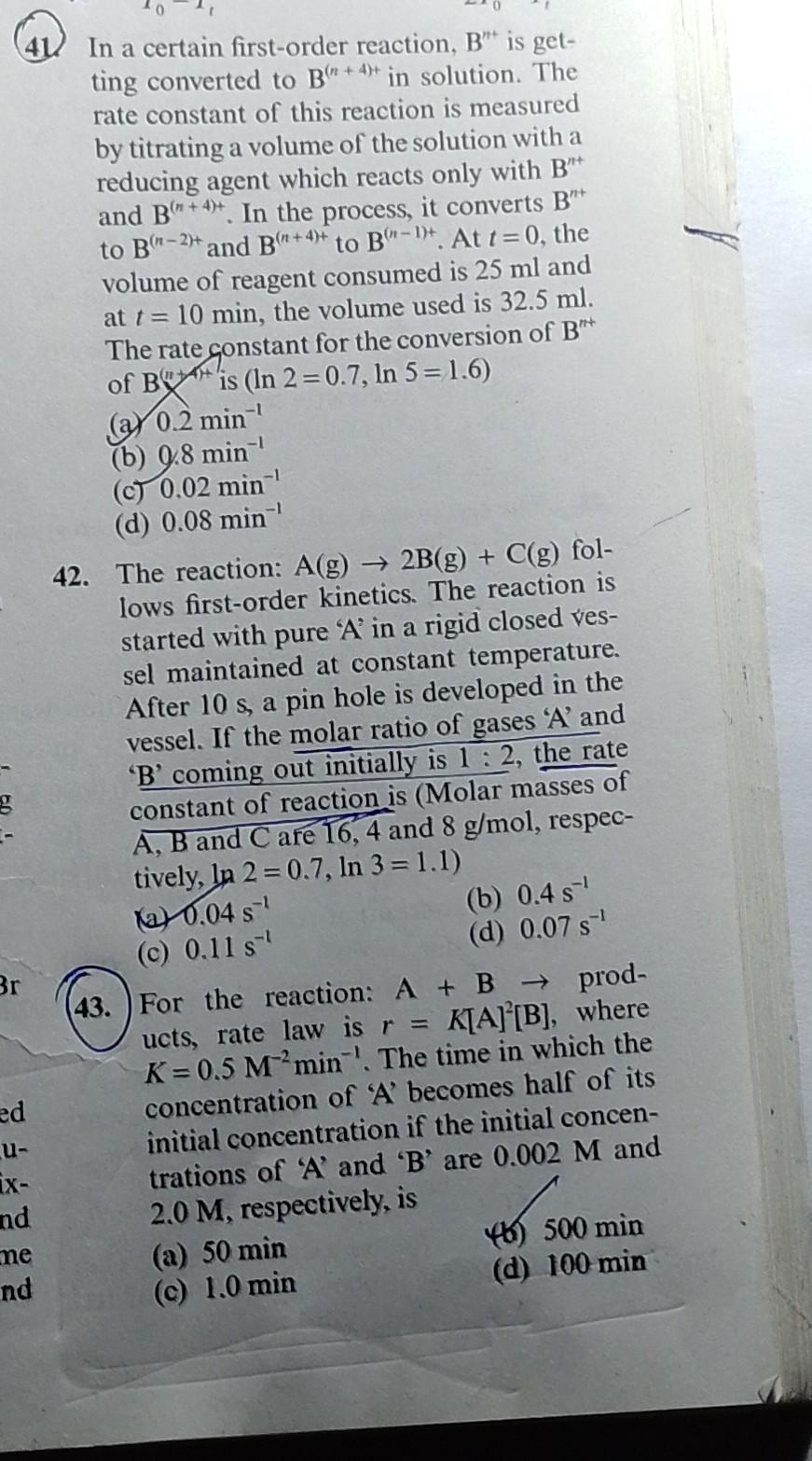 Solved 41. In a certain first-order reaction, \\( | Chegg.com