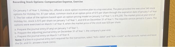 Solved Recording Stock Optioms. Cempensation Expense, | Chegg.com