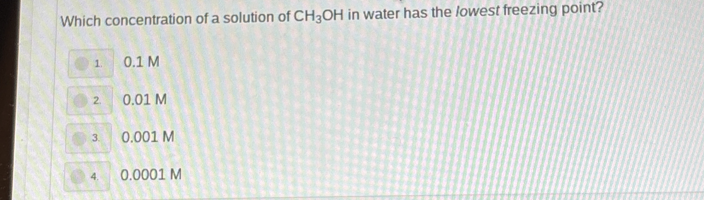Which concentration of a solution of CH3OH ﻿in water | Chegg.com