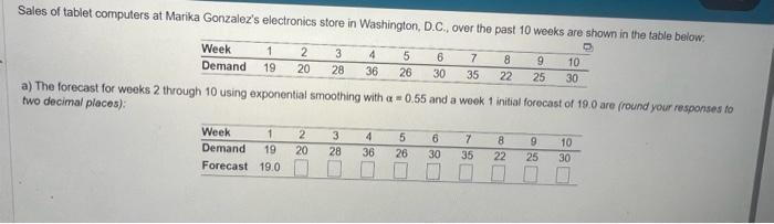 Solved a) The forecast for weeks 2 through 10 using | Chegg.com