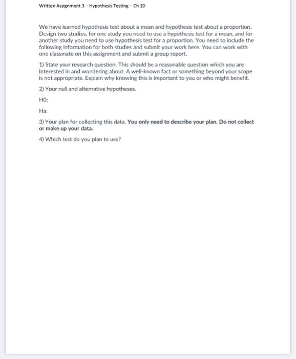 Solved Written Assignment 3 Hypothesis Testing Ch 10 We 7662