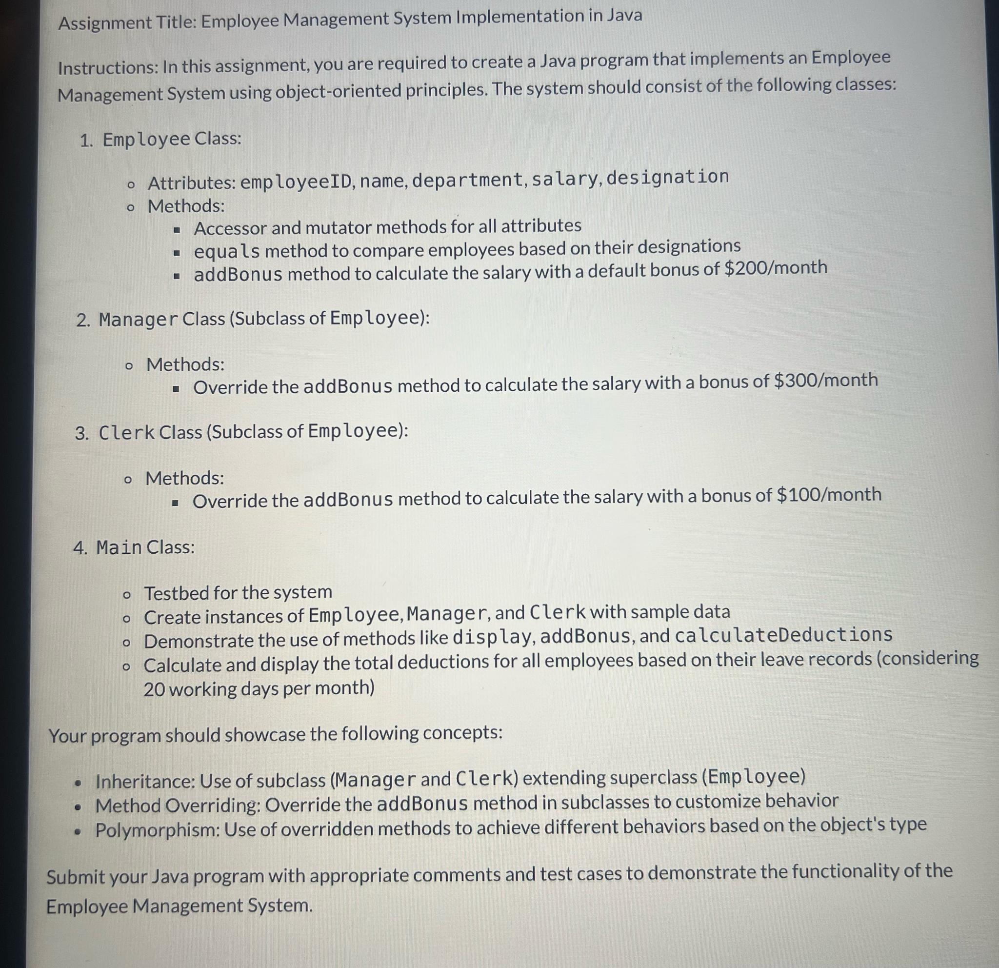 Solved Assignment Title: Employee Management System | Chegg.com