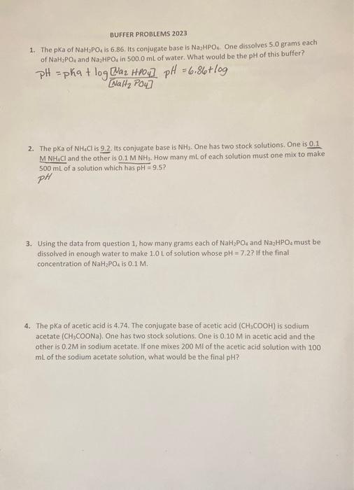 Solved What would be the pH of this buffer? How to do buffer | Chegg.com