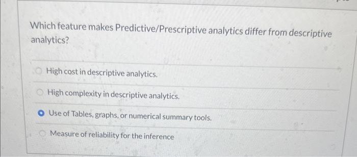Solved Which feature makes Predictive/Prescriptive analytics | Chegg.com