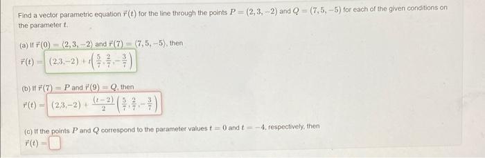 Solved Find a vector parametric equation r(t) for the line | Chegg.com