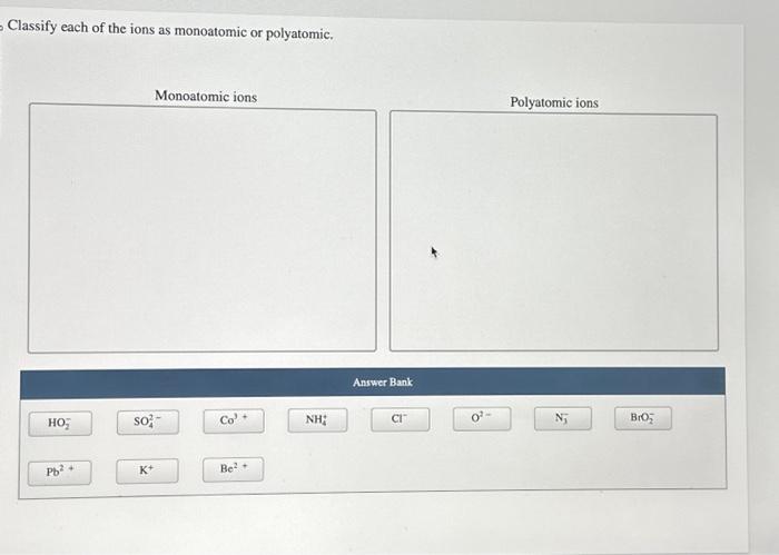 - Classify each of the ions as monoatomic or | Chegg.com