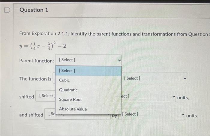 Solved From Exploration 2.1.1, Identify the parent functions | Chegg.com