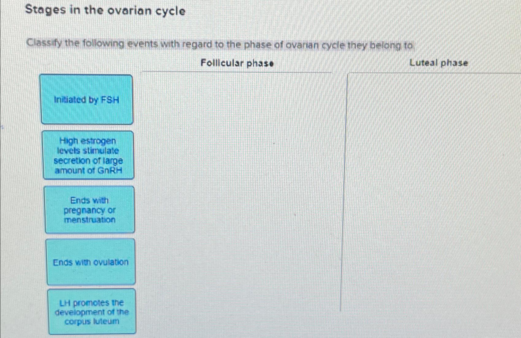 Solved Stages in the ovarian cycleClassify the following | Chegg.com