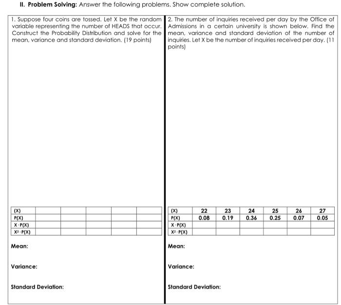 Solved II. Problem Solving: Answer the following problems. | Chegg.com