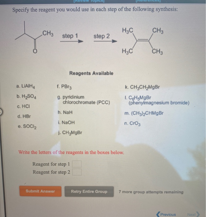 Solved [Review Topics] (References] Specify the reagent you | Chegg.com