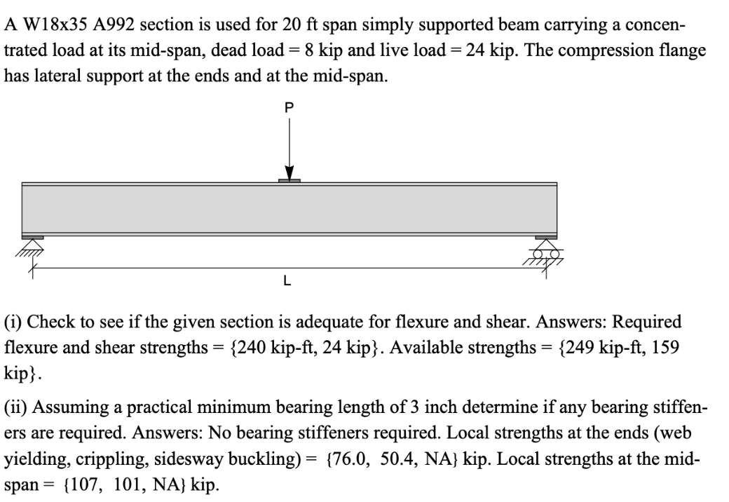 Solved A W18x35 ﻿A992 ﻿section is used for 20ft ﻿span simply | Chegg.com