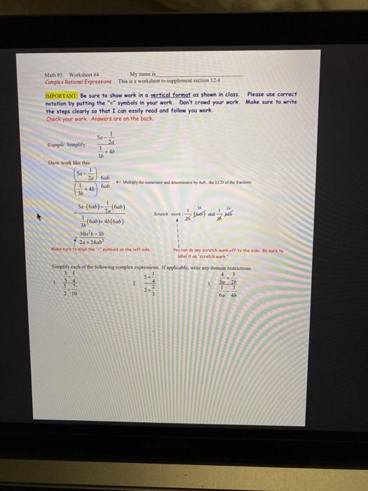 Solved Math 95 Worksheet My name is Complex Rational | Chegg.com