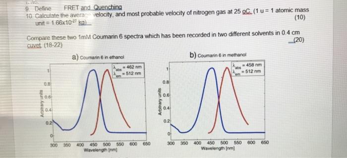 Solved (10) 9. Define FRET and Quenching 10. Calculate the | Chegg.com