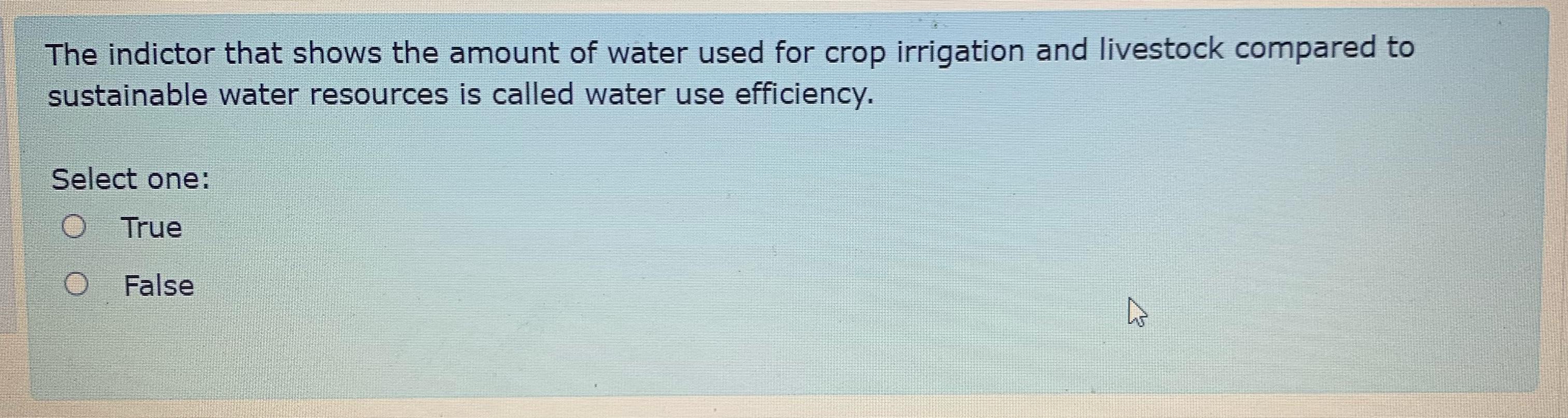 Solved The indictor that shows the amount of water used for | Chegg.com