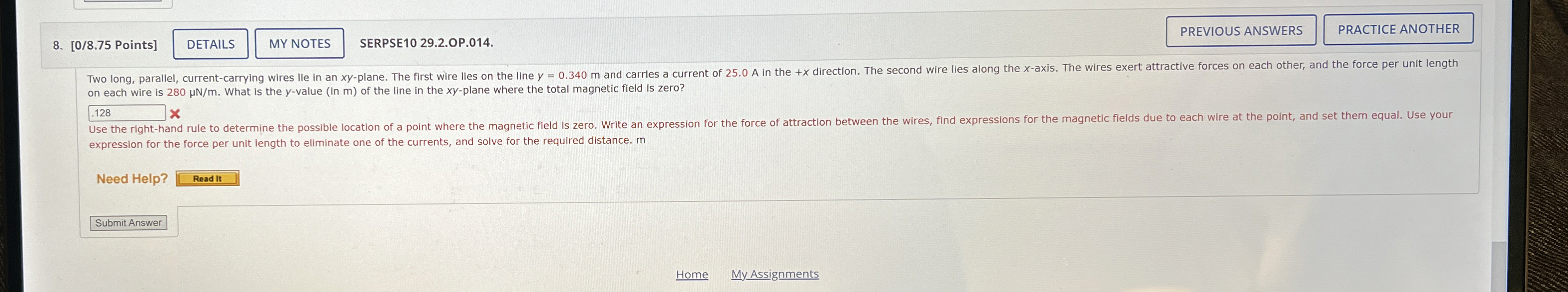 Solved [0/8.75 ﻿Points] q, ﻿SERPSE10 29.2.0P.014. PRACTICE | Chegg.com
