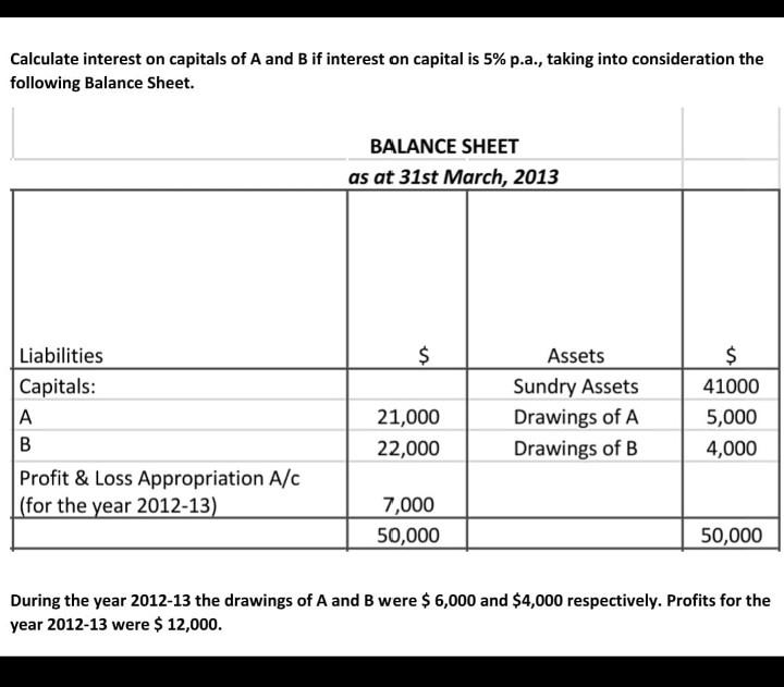Solved Calculate interest on capitals of A and B if interest | Chegg.com