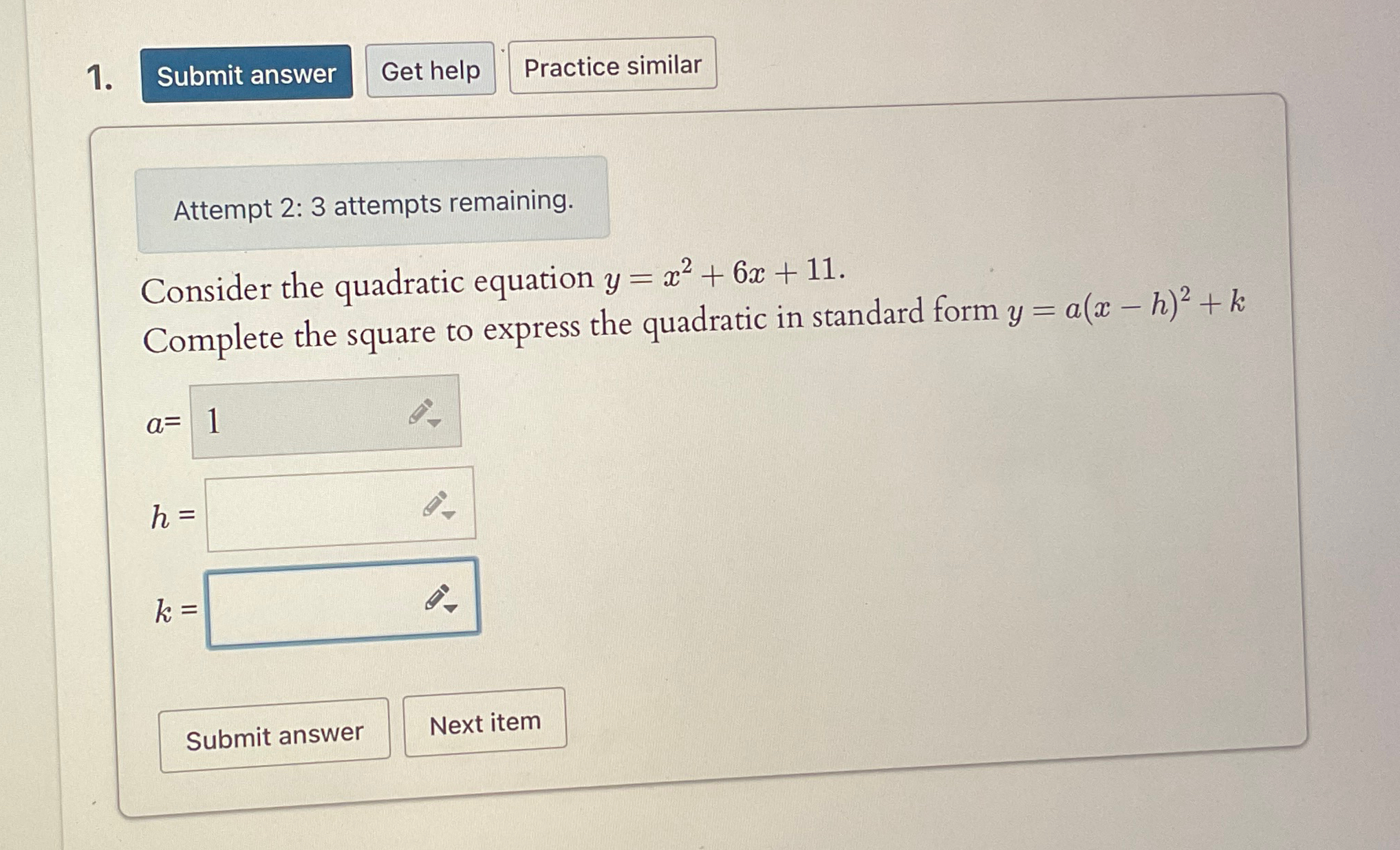 Solved Attempt 2: 3 ﻿attempts remaining.Consider the | Chegg.com