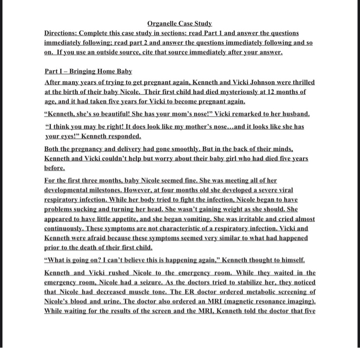 Solved: Organelle Case Study Directions: Complete This Cas... | Chegg.com