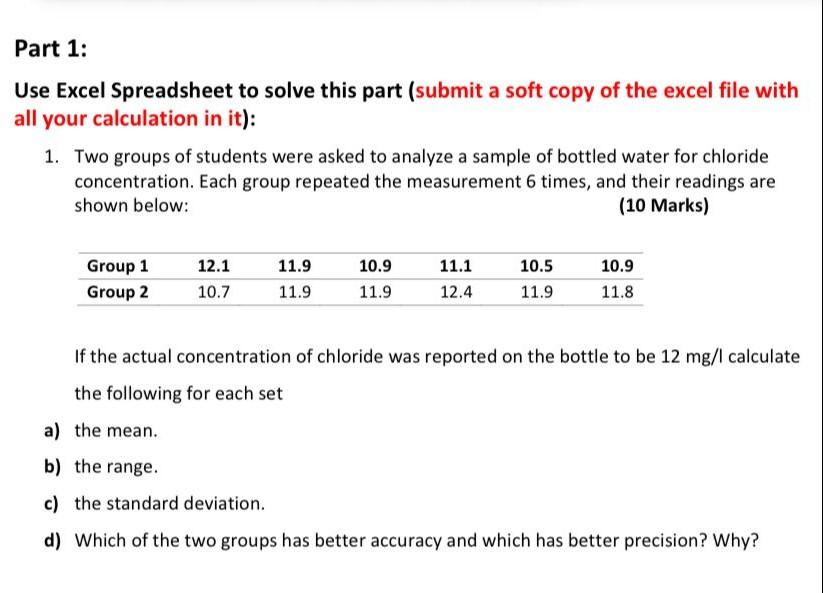 Solved Part 1: Use Excel Spreadsheet to solve this part | Chegg.com