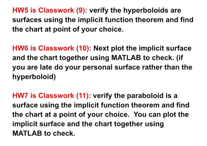 Solved HW5 is Classwork (9): verify the hyperboloids are | Chegg.com