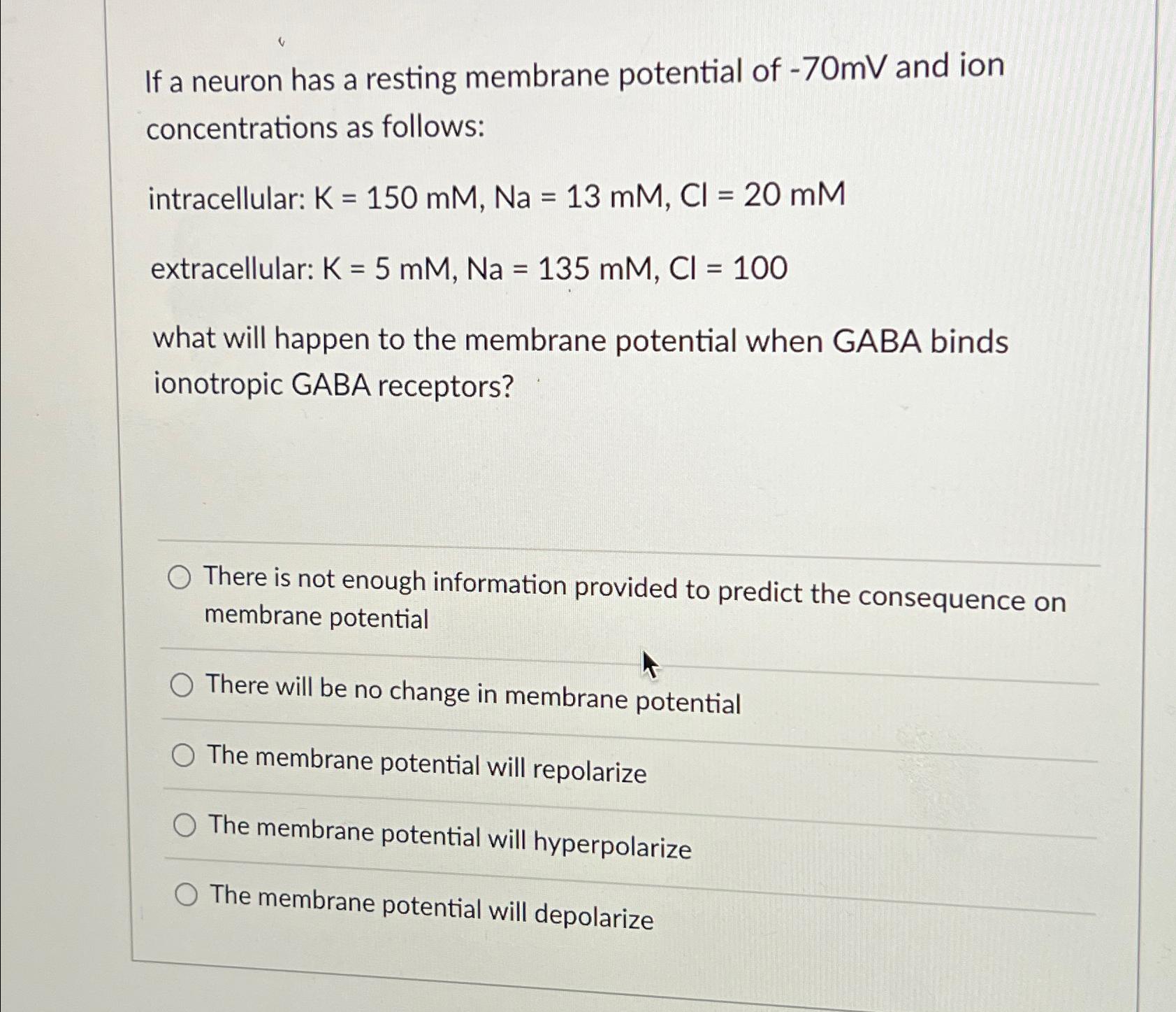 Solved If a neuron has a resting membrane potential of -70mV | Chegg.com