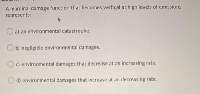 Solved A marginal damage function that becomes vertical at | Chegg.com